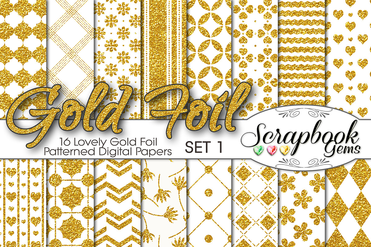 Gold Foil Pattern Digital Papers, a Pattern Graphic by Scrapbook Gems