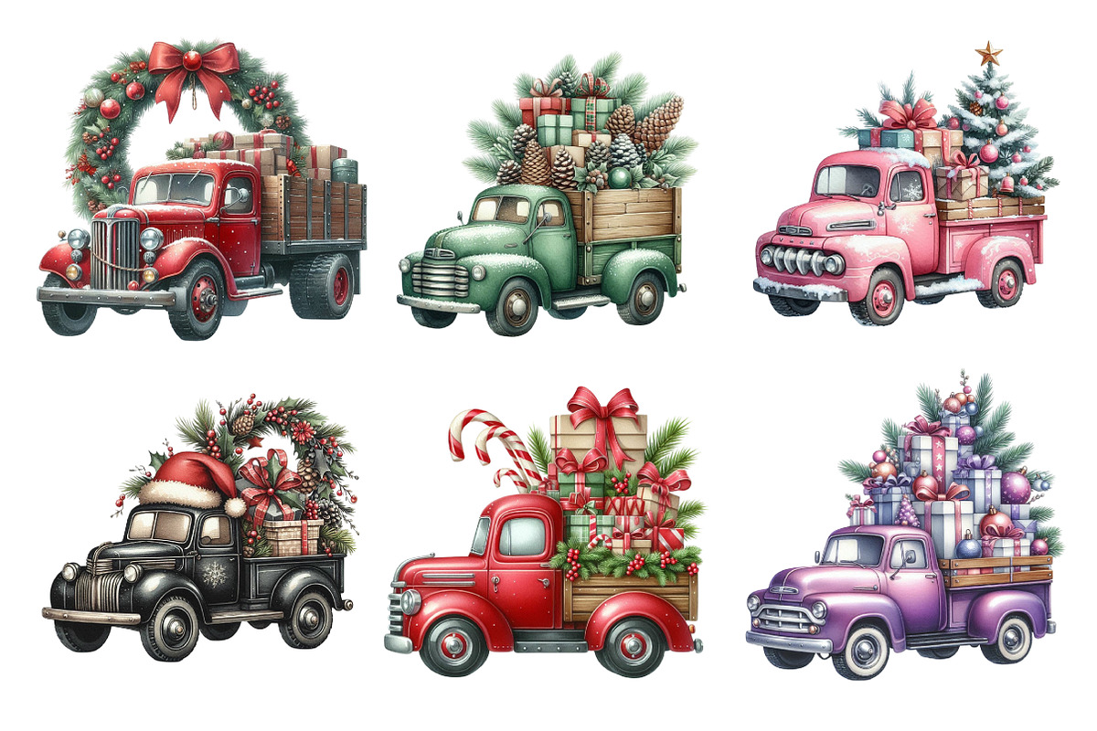Christmas Trucks Clipart PNG, an Illustration by SinaCreation