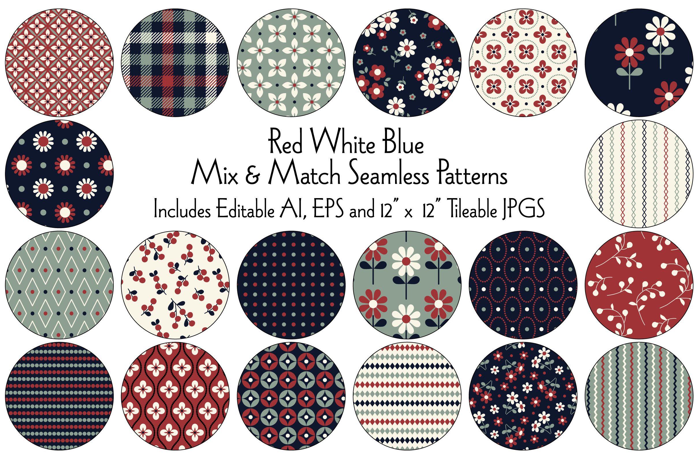 Seamless Red White Blue Patterns, a Pattern Graphic by Melissa Held Designs