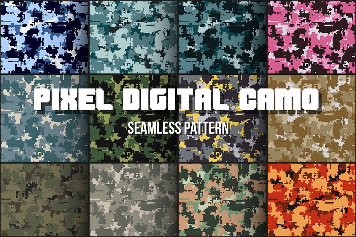 12 Digital Pixel Camouflage Patterns, a Pattern Graphic by Vitamin