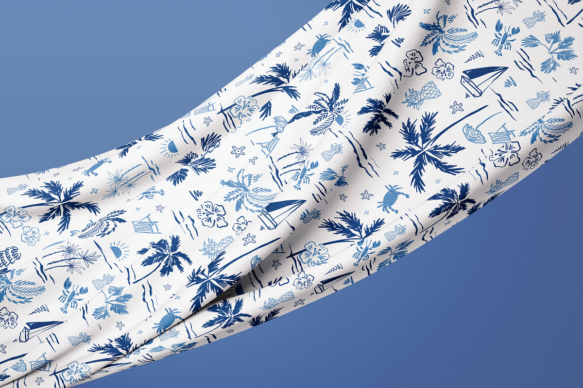 Blue summer beach patterns sketch drawing