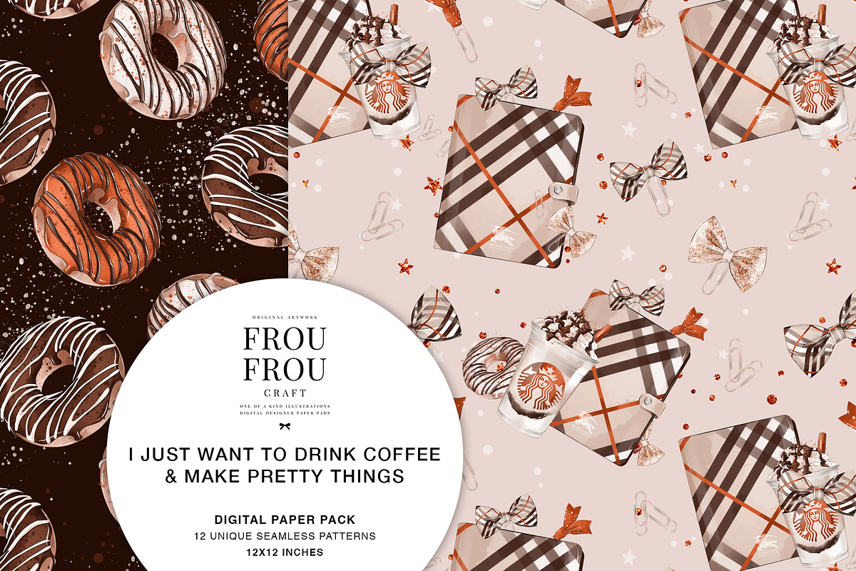 Coffee and Donuts Paper Pack, a Pattern Graphic by Frou Fou Craft ...