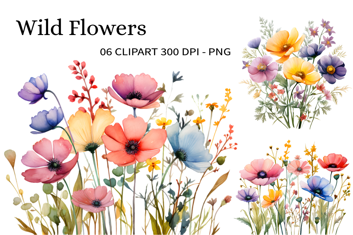 Wild Flowers Watercolor Clipart