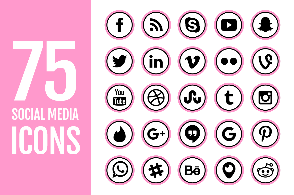 Pink Thick Social Media Icons, an Icon by Designs By Alfredo
