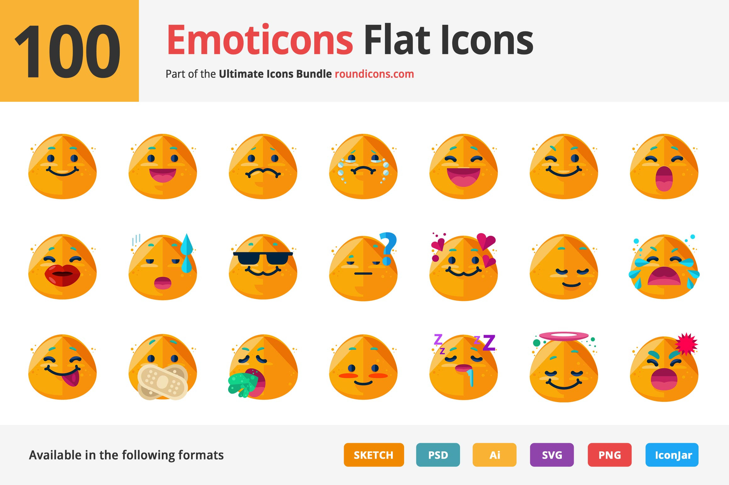 100 Emoticons Flat Icons, an Icon by Vectopus.com