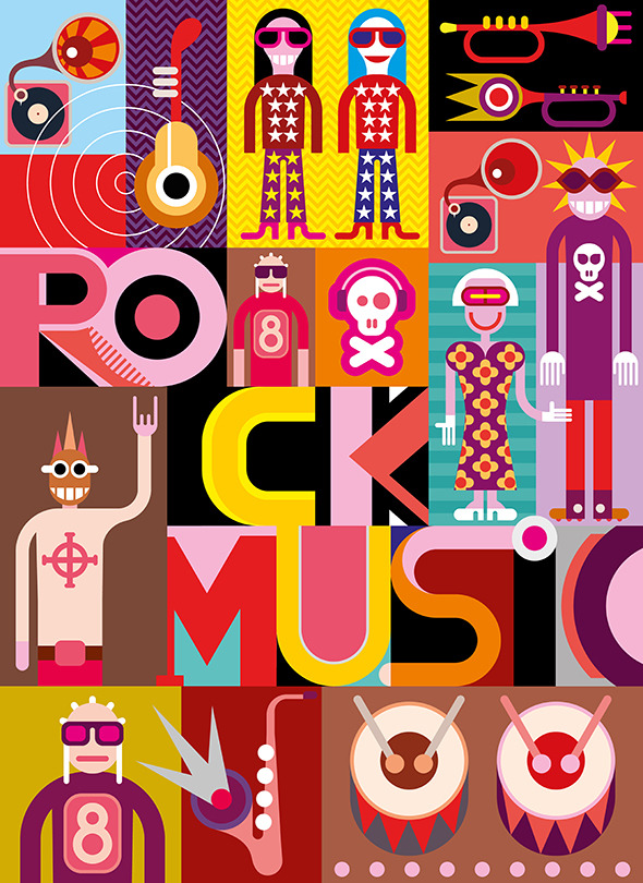 Five rock music posters, an Illustration by danjazzia