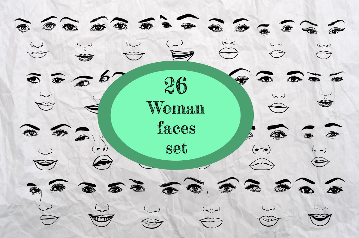 26 Woman faces set., an Illustration by redstudio
