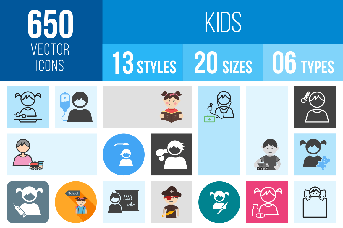 650 Kids Icons, an Outline Icon by IconBunny