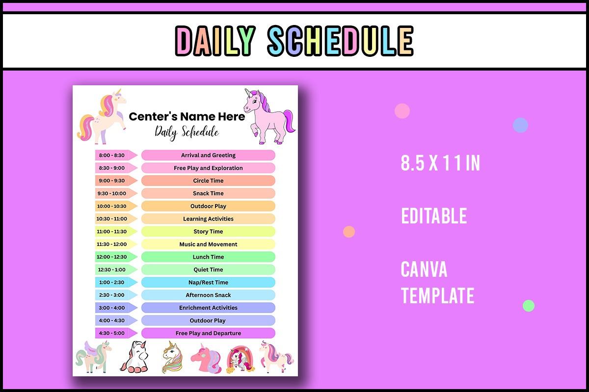 Daycare or Childcare daily schedule, a Print Template by HillTract ...