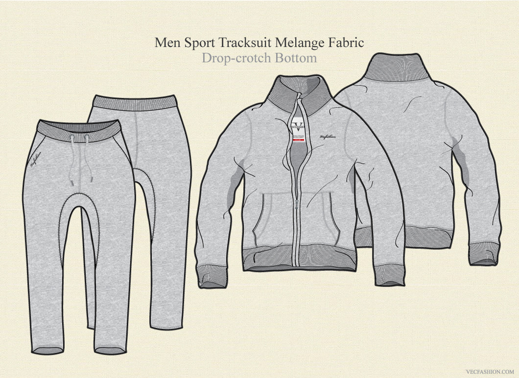 Men Sport Tracksuit Melange Fabric, an Illustration by VecFashion Ltd.