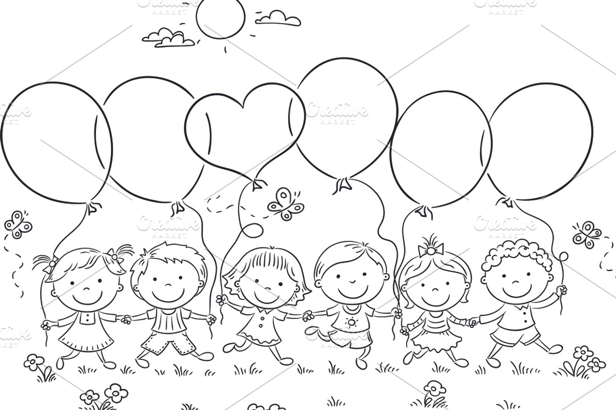 Outline cartoon kids illustration, an Illustration by Bubert Art