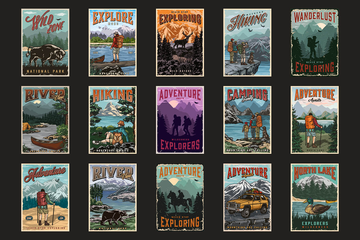 Camping bundle of 45 retro posters