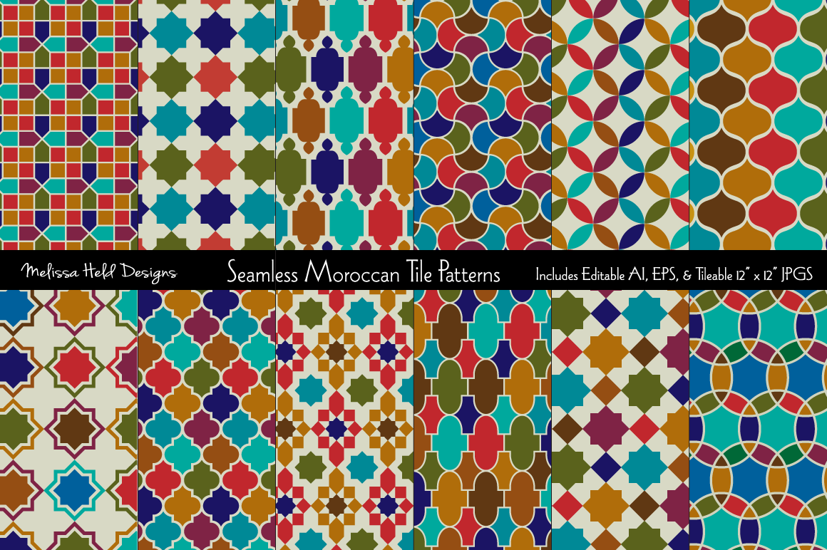 Seamless Moroccan Tile Patterns, a Pattern Graphic by Melissa Held Designs