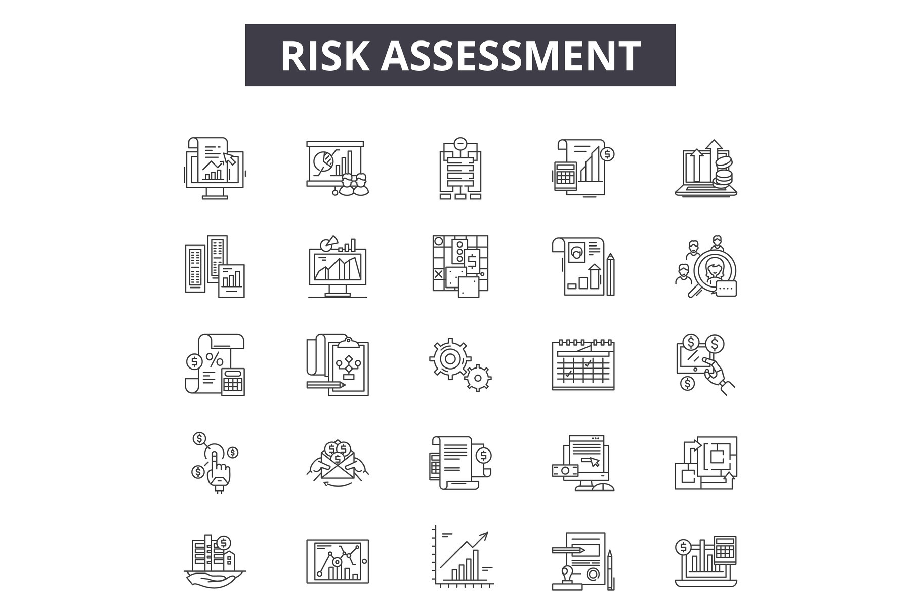 Risk assessment line icons, signs, a Finance Illustration by urban icon