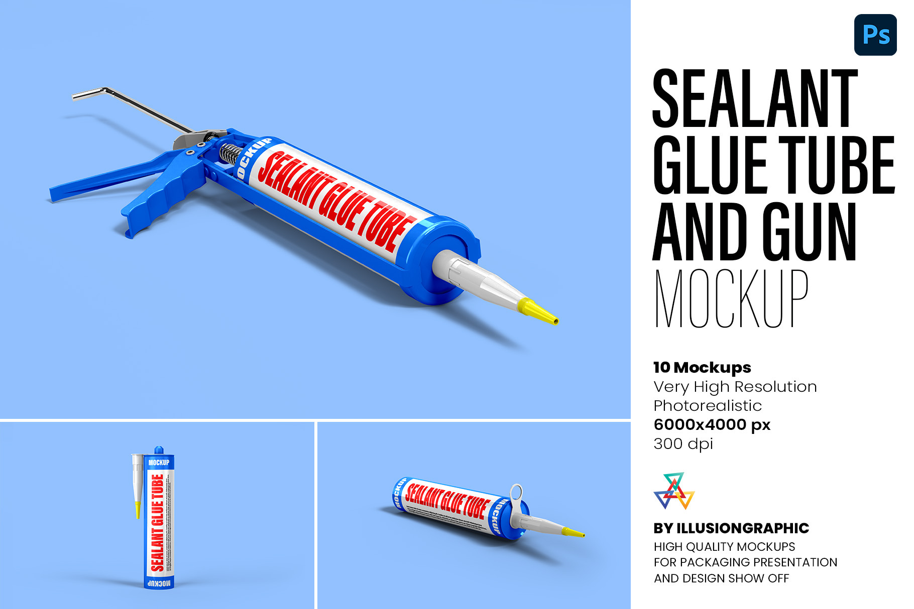 Sealant Glue Tube and Gun Mockup, a Packaging Mockup by Illusiongraphic