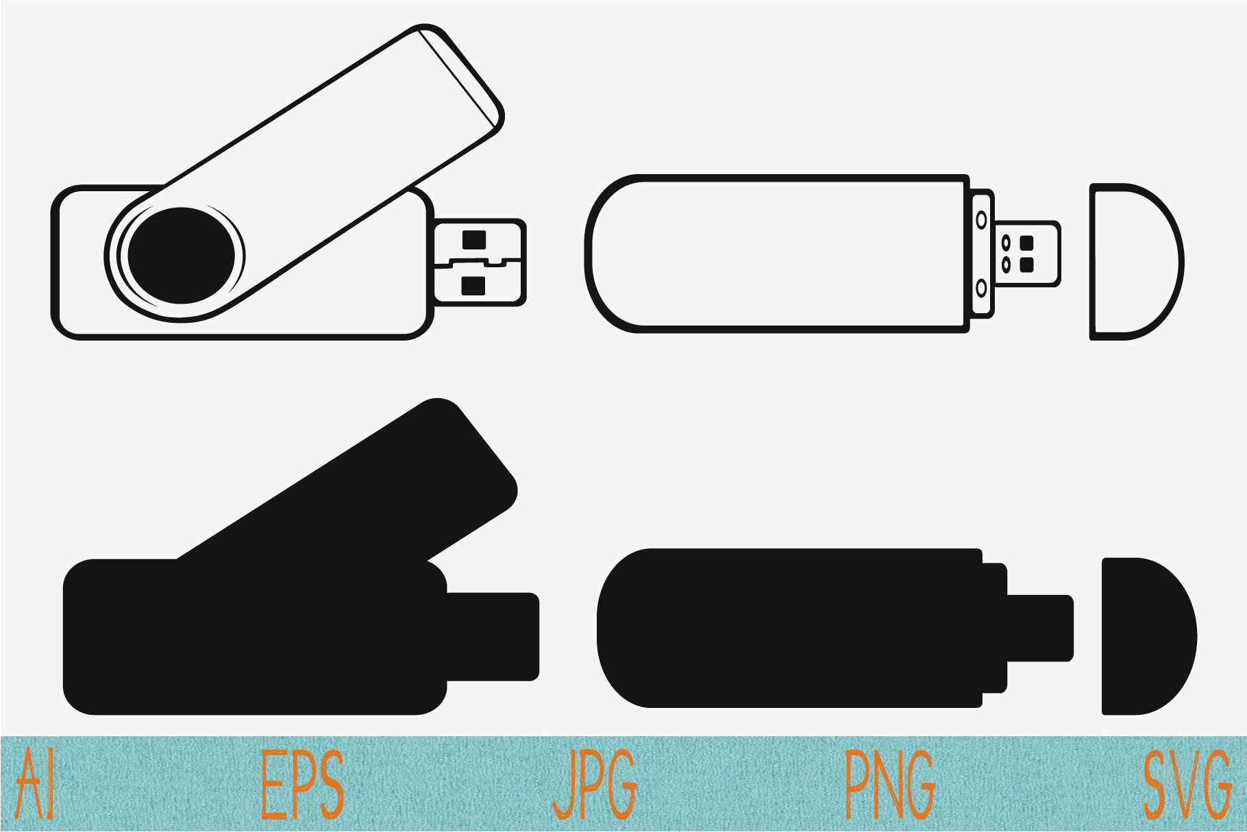 usb flash drive svg set vector png, an Icon by FileVectorSVG