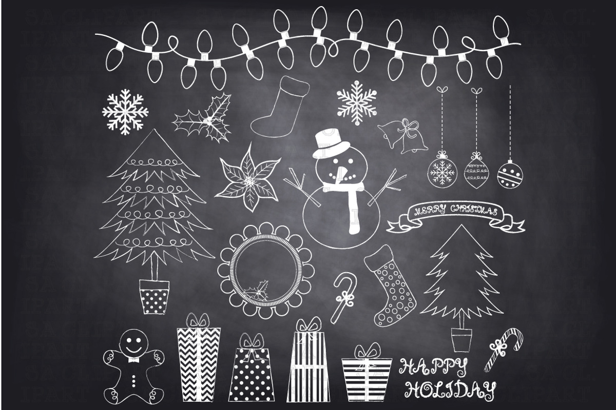 Chalkboard Christmas Doodles ClipArt, an Illustration by SA ClipArt