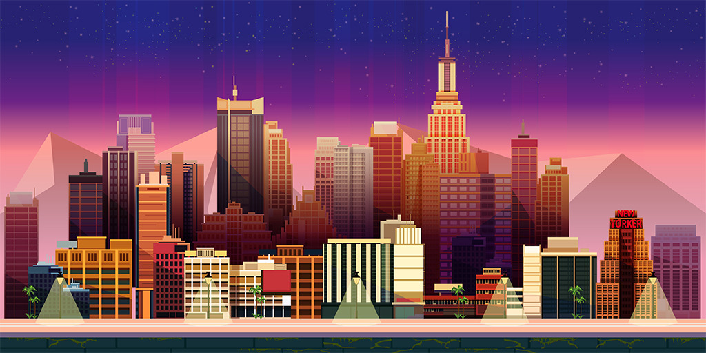Night City Game Background, an Illustration by 2dvillShop