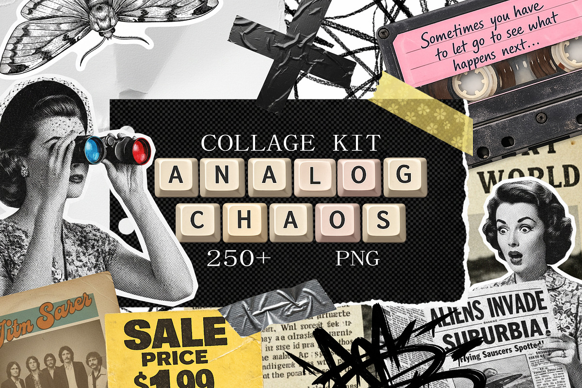 Analog Chaos Collage Kit - 250+ png, an Object Graphic by DreamoraArt