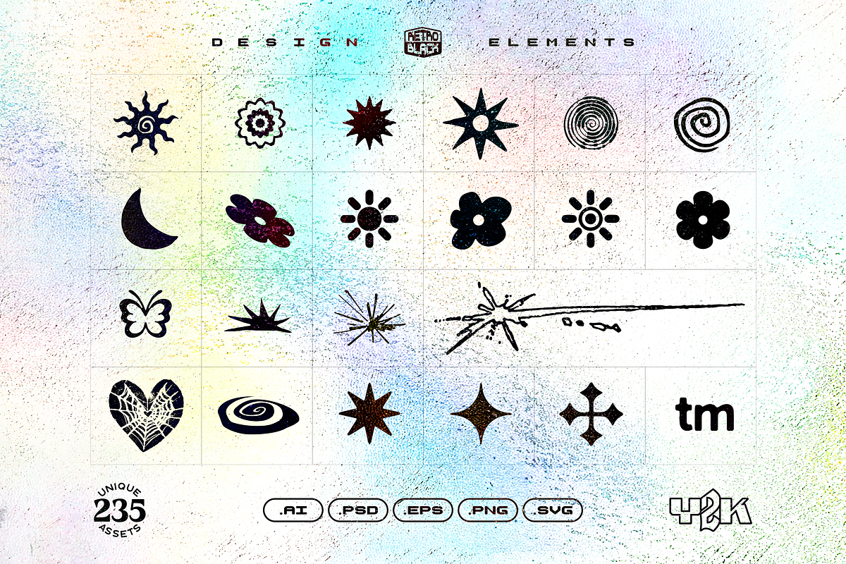 235 Y2K Shapes, Icons & Elements Pack