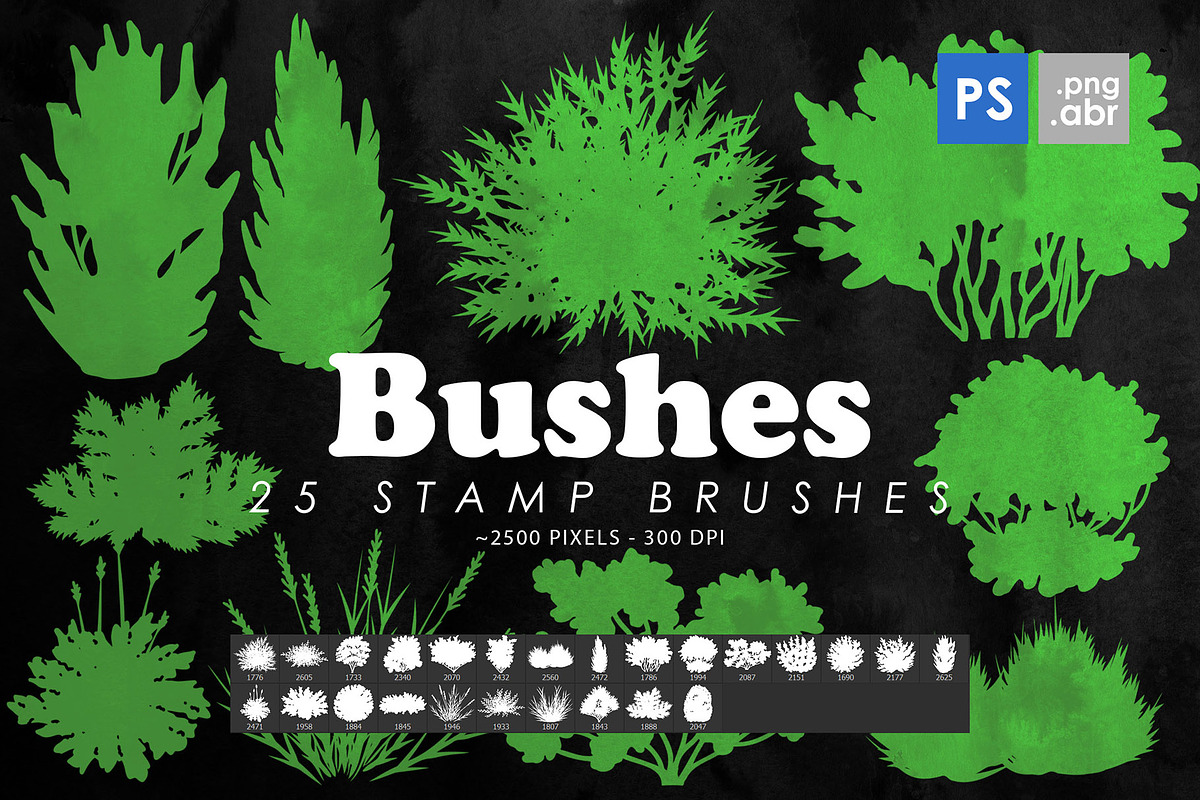 Bushes Grass Photoshop Stamp Brushes, a Brush Add-On by ArtistMef