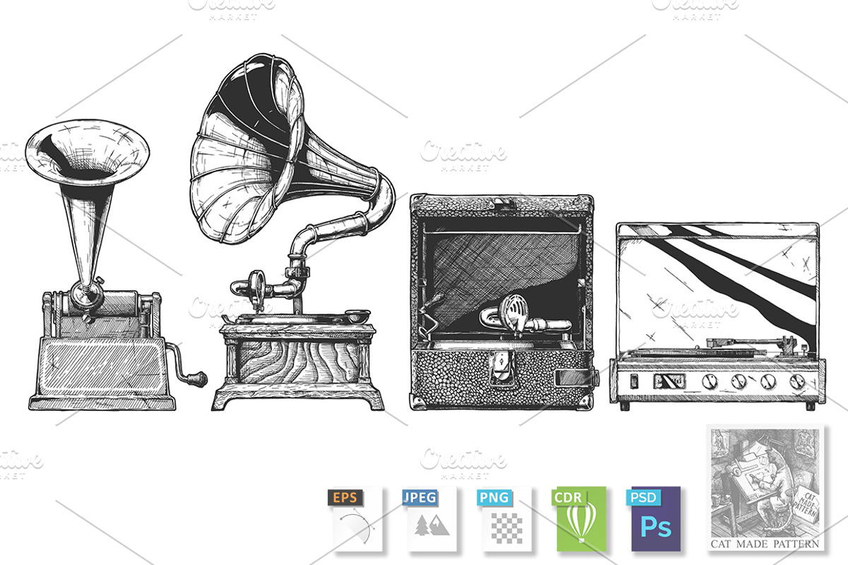Phonograph and gramophone set, an Object Illustration by CatMadePattern