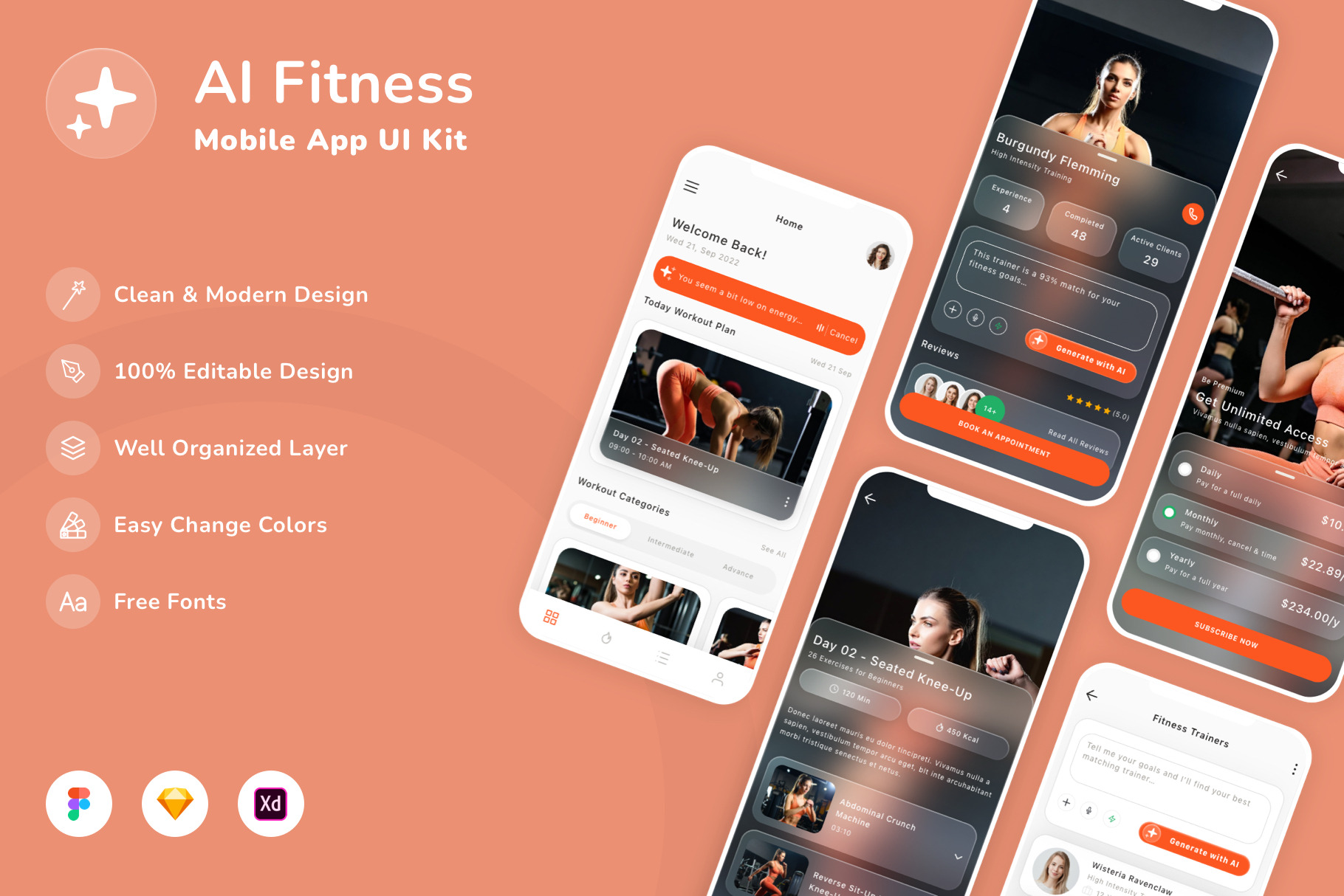 AI Fitness Mobile App UI Kit, an UI Kit Template by Betush