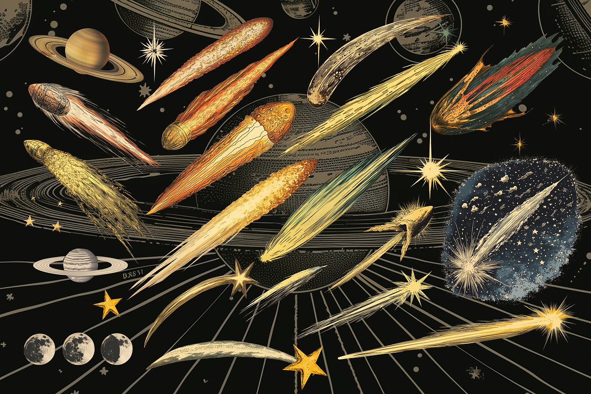 Vintage celestial in engraving style, a Decorative Illustration by ...
