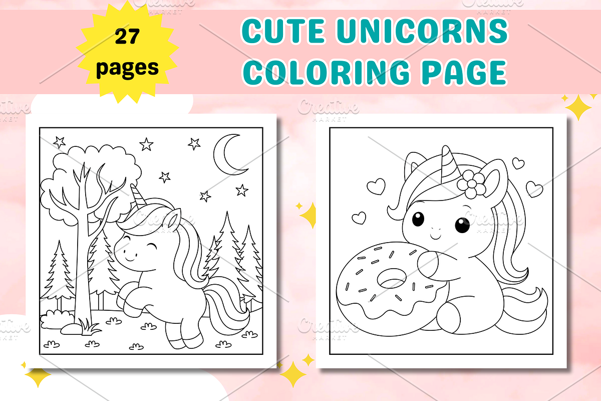 Cute Unicorn Coloring Page For Kids, an Animal Illustration by Salaly