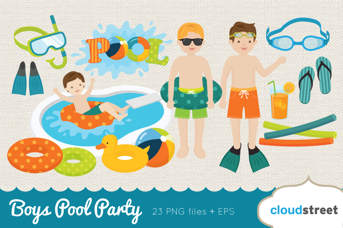 Boys Pool Party Clip Art, an Illustration by cloudstreetlab
