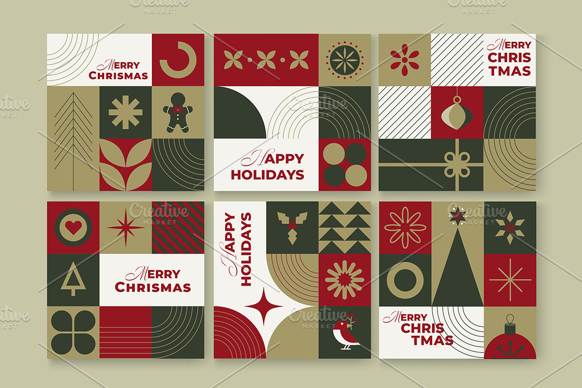 Geometric Christmas Cards Collection, a Background Graphic by Creative ...