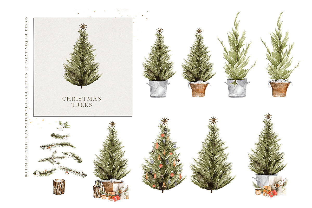 Bohemian Christmas Watercolor Set, a Food Illustration by Creativeqube ...