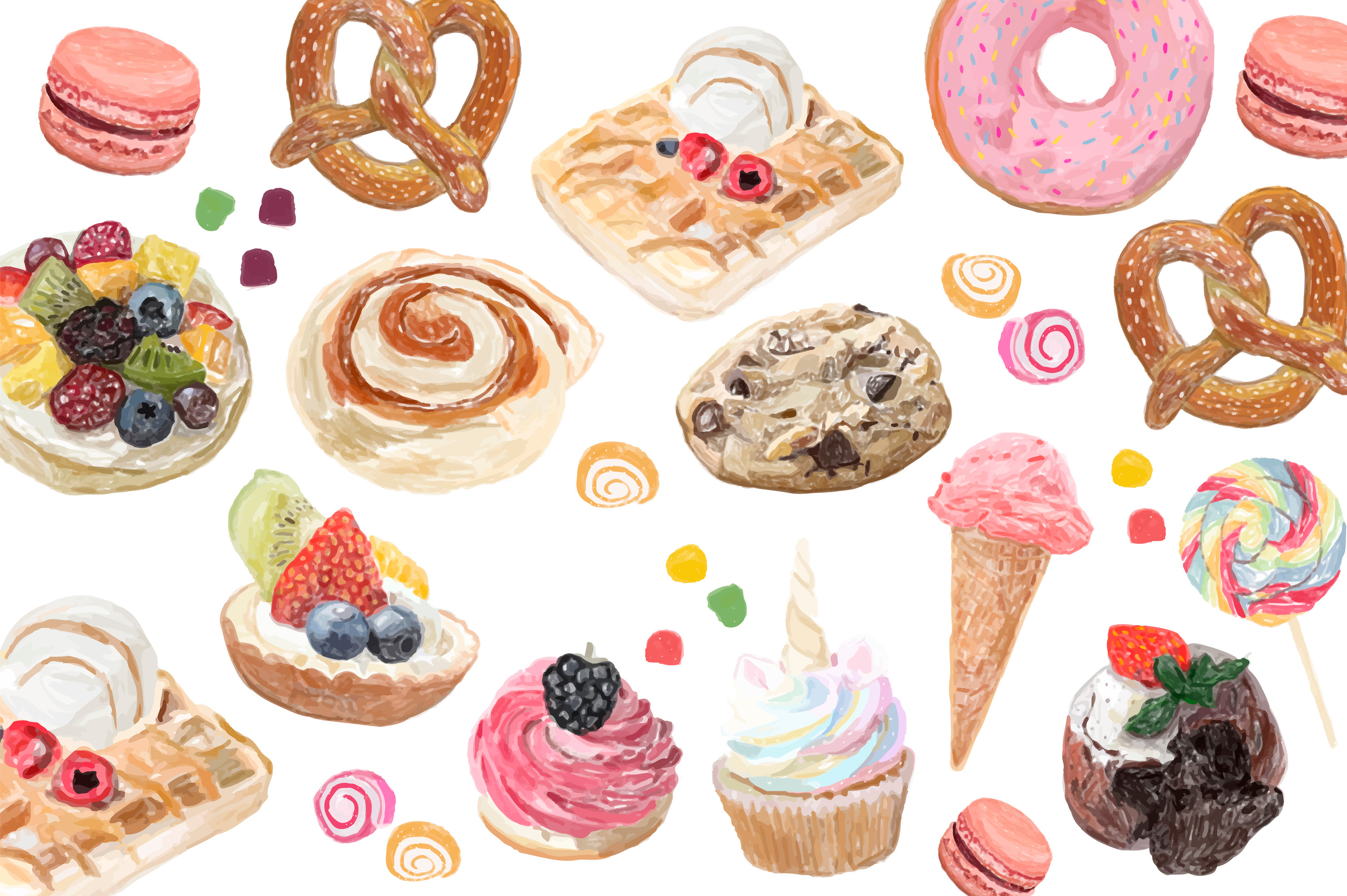 Hand drawn sweets watercolor style, a Background Graphic by rawpixel