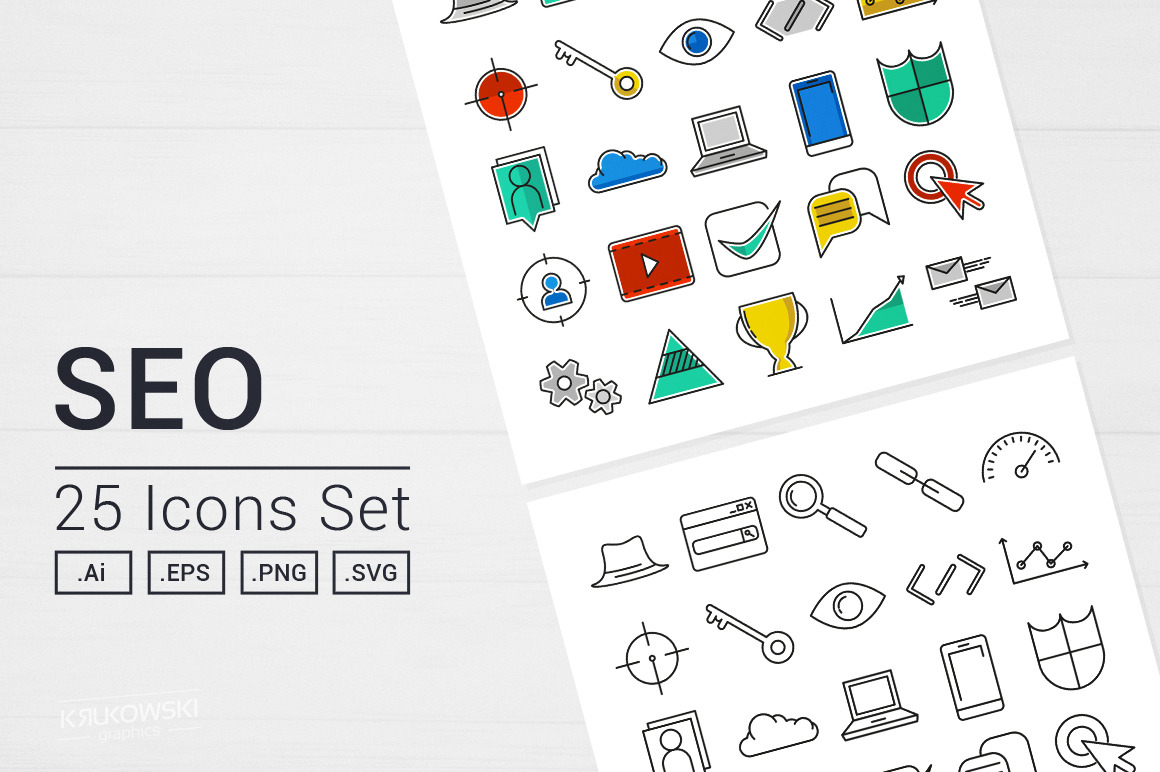 SEO Icons Set, an Outline Icon by Krukowski Graphics