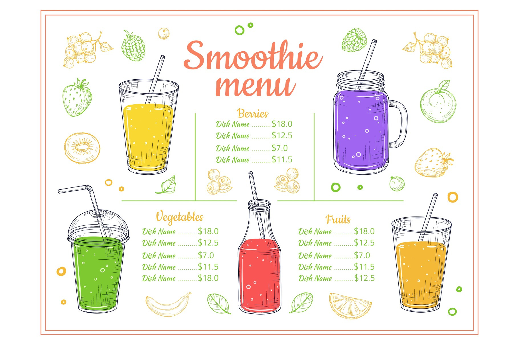 Smoothie menu. Cold drinks, summer, a Graphic by Valerie Bodnar
