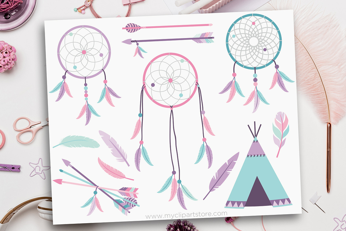 Tribal Dreamcatchers Clipart, Girl, an Illustration by MyClipArtStore