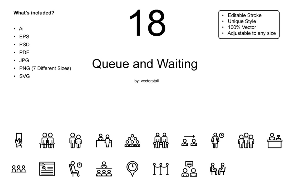 Queue and waiting, an Outline Icon by Vector Stall | Creative Market