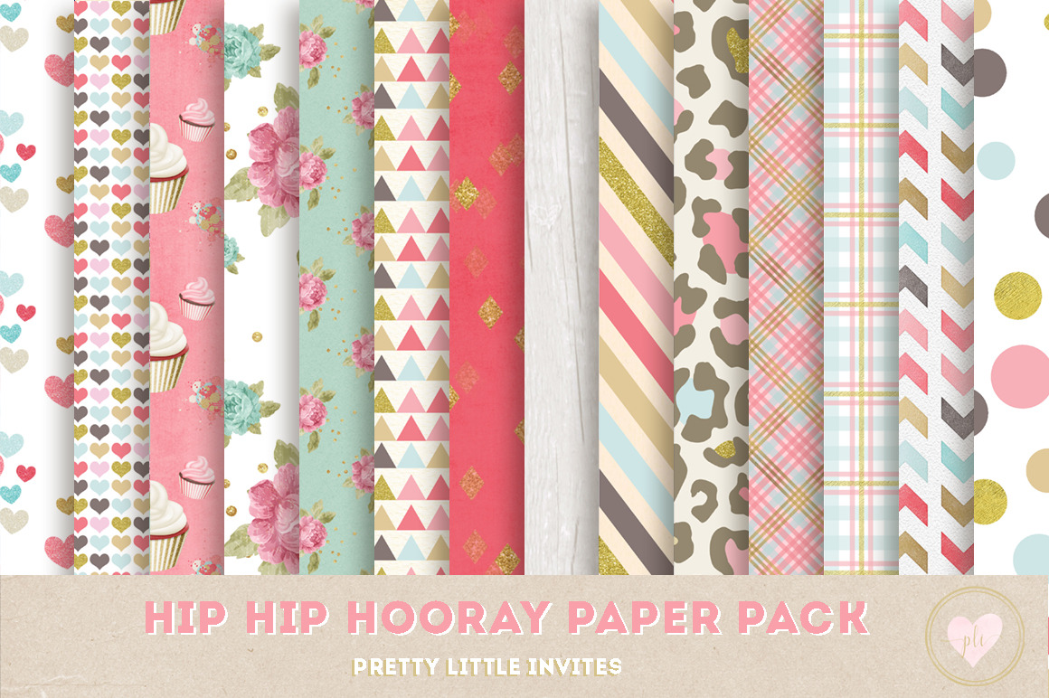 Hip Hip Hooray Digital Paper Pack, a Pattern Graphic by Bijou Bay