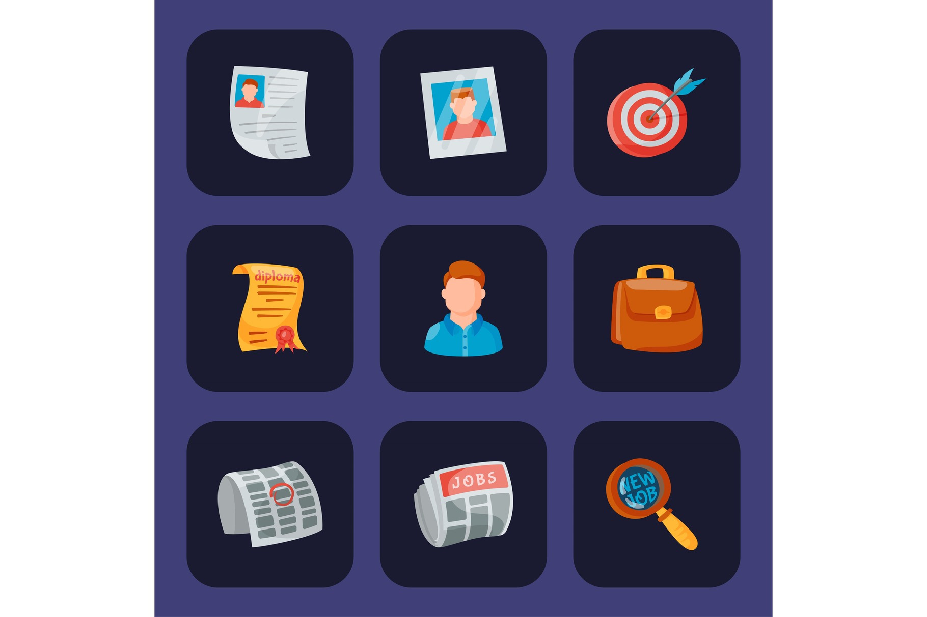 Vector job search icon set office concept human recruitment employment ...