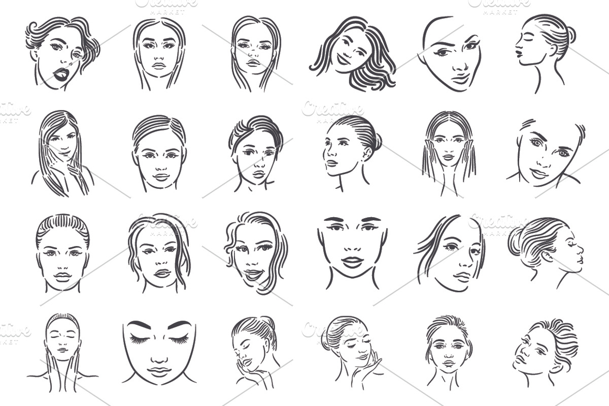 Woman faces set, a Decorative Illustration by Artha Design Studio