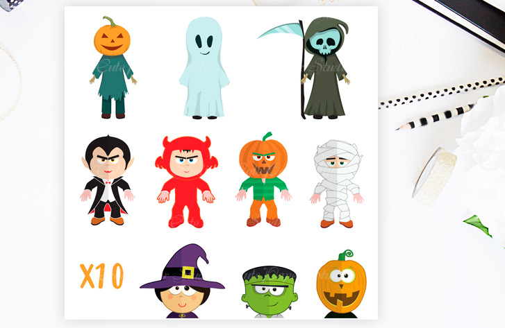 Halloween Clipart Monsters Set, an Illustration by CutePaperStudio