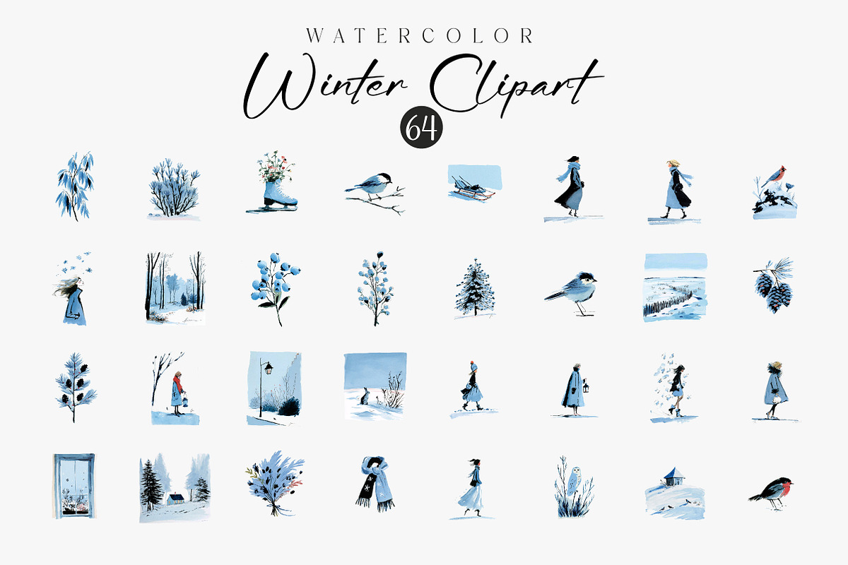 Watercolor Winter Clipart Collection, an Illustration by CreationArt