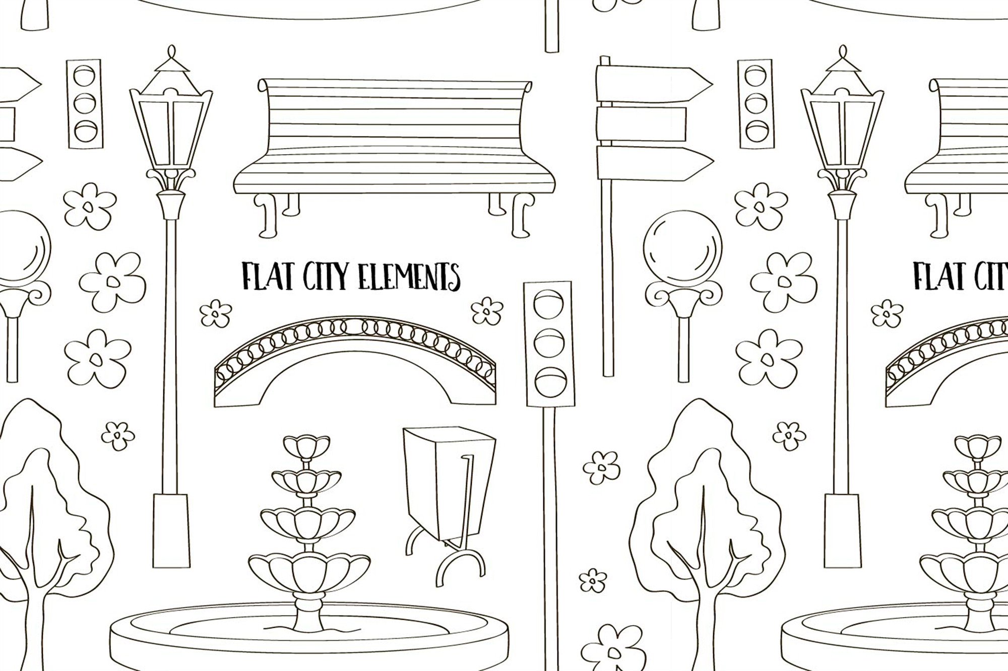 City street urban elements pattern, a Pattern Graphic by Netkoff