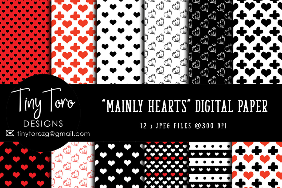 Hearts digital paper pack, a Pattern Graphic by TinyToro Designs