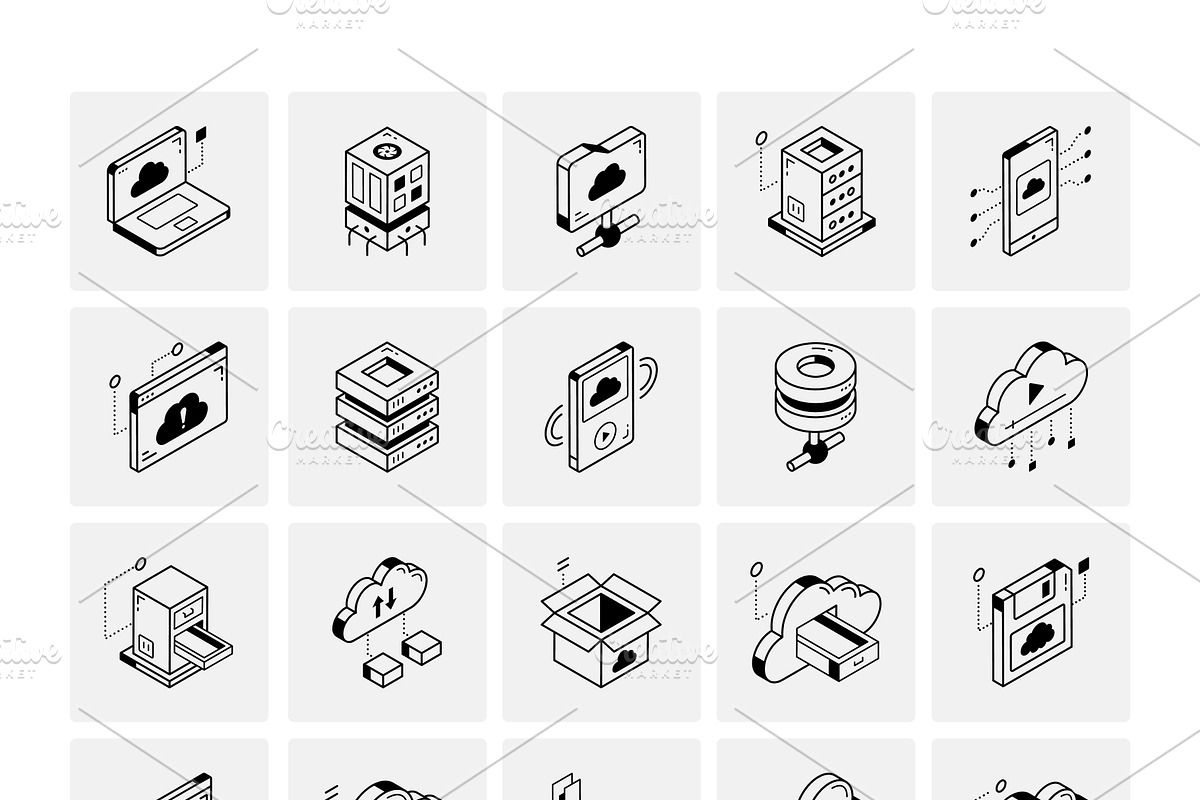 Isometric Cloud Computing Icons