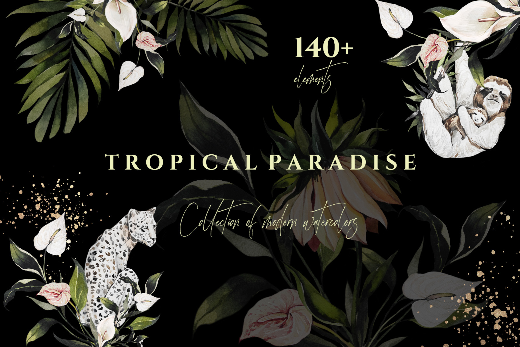 TROPICAL PARADISE-watercolor set | Graphic Objects ~ Creative Market