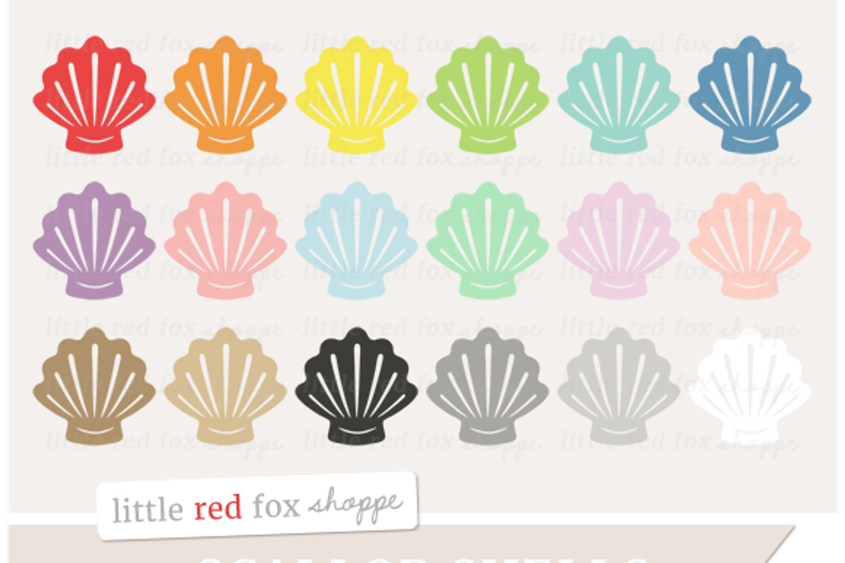 Scallop Shell Clipart, an Animal Illustration by Little Red Fox Shoppe