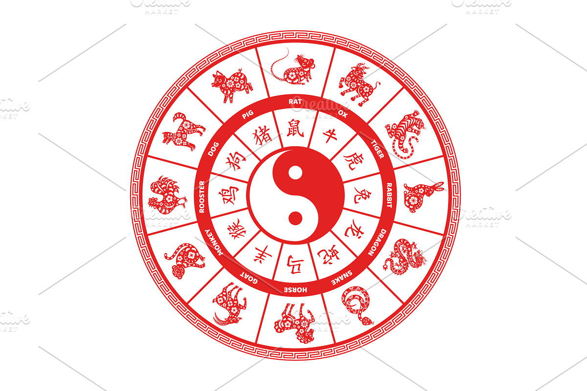 Chinese zodiac wheel twelve animals, an Animal Illustration by kotoffei