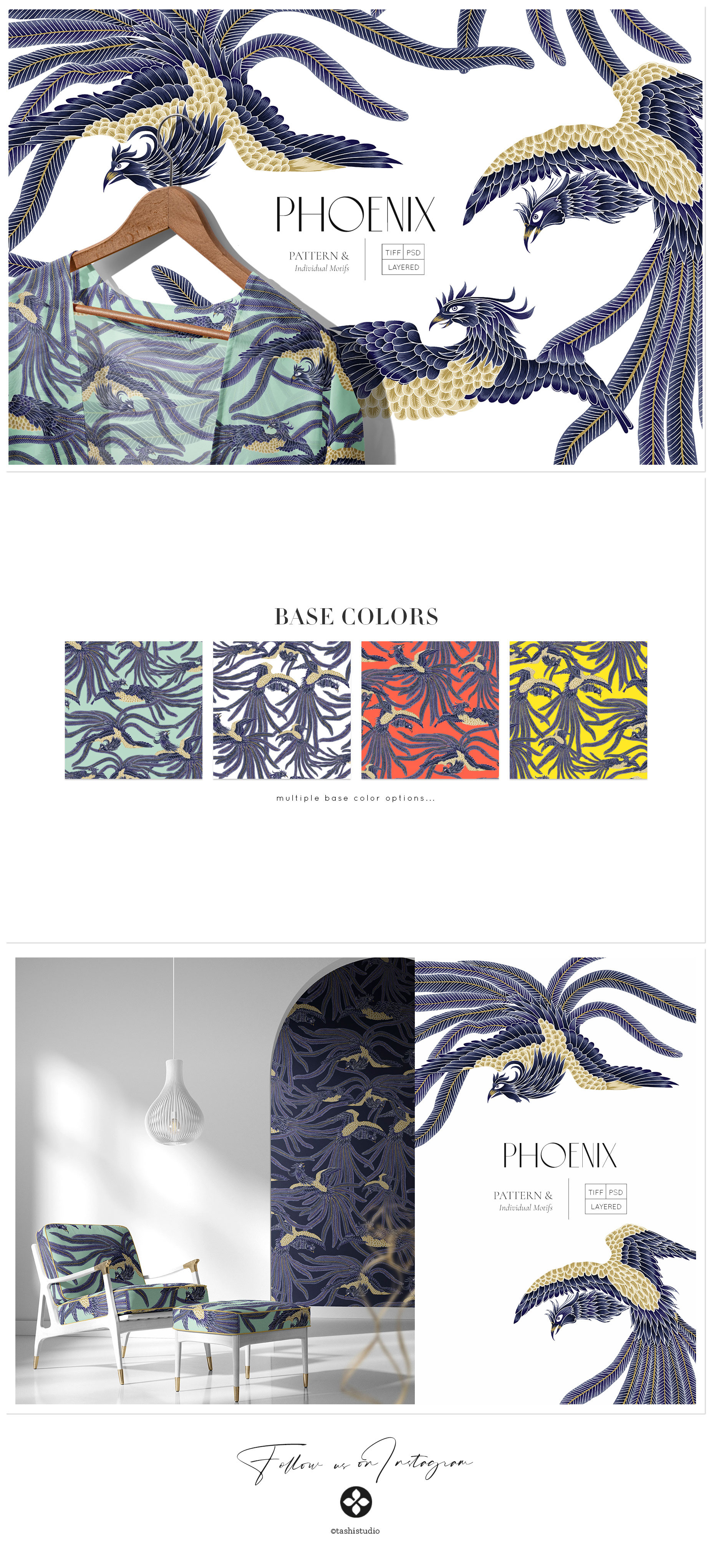 Phoenix, Exotic and Elegant Designs!, a Pattern Graphic by Pink Linen