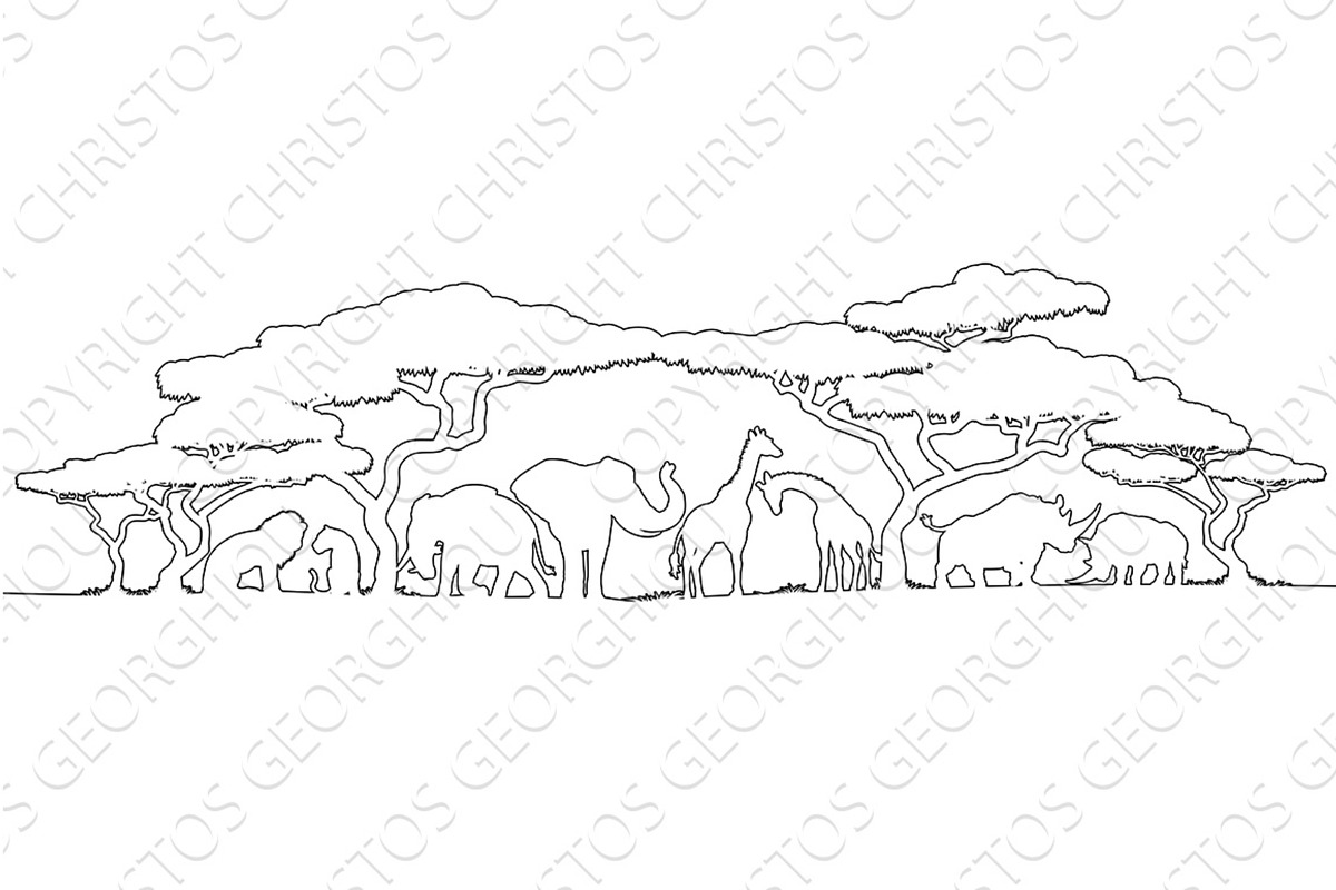 African Animal Africa Safari Scene, an Animal Illustration by Christos ...
